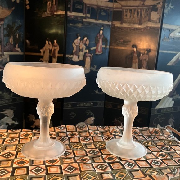 Indiana Glass | Dining | Pair Of Indiana Diamond Point Frosted Glass ...